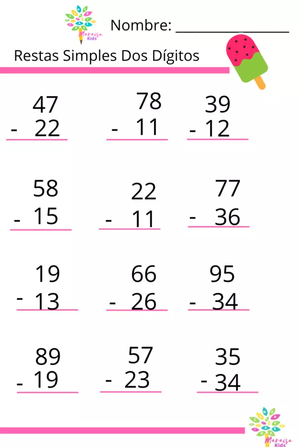 Restas de dos dígitos Simples | profe.social