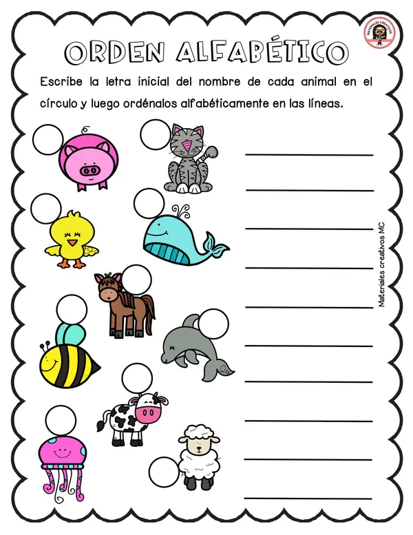 FICHAS PARA TRABAJAR EL ORDEN ALFABÉTICO | profe.social