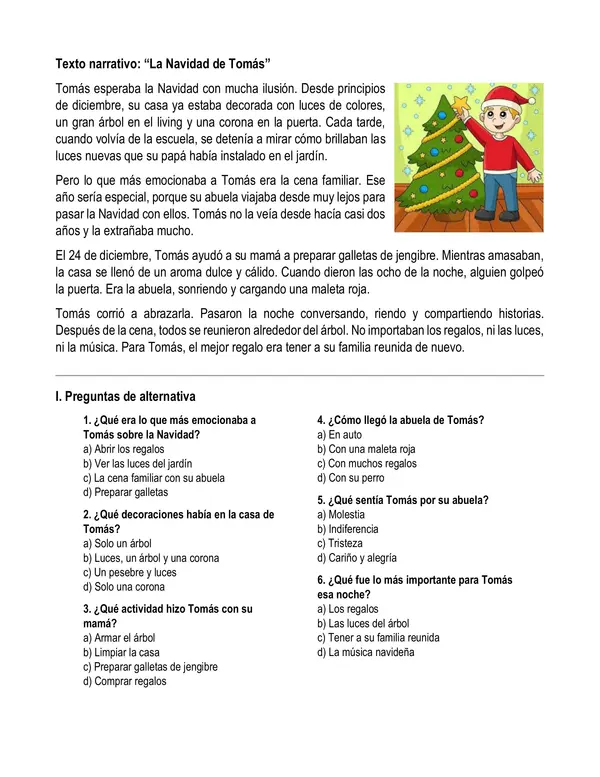 COMPRENSIÓN DE LECTURA: NAVIDAD | profe.social