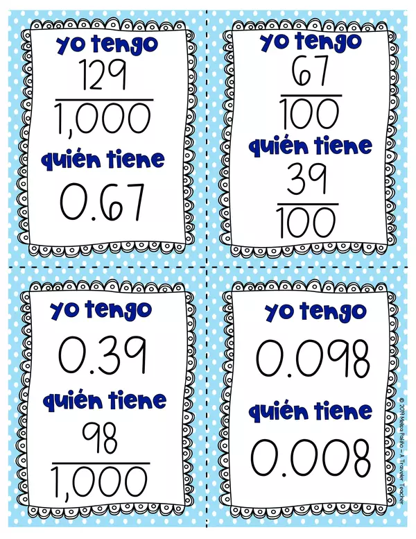 Relaciona decimales y fracciones juego Yo Tengo... Quien tiene... | profe.social