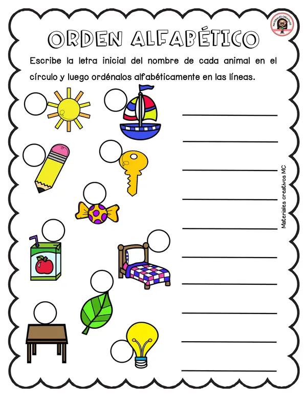 FICHAS PARA TRABAJAR EL ORDEN ALFABÉTICO | profe.social