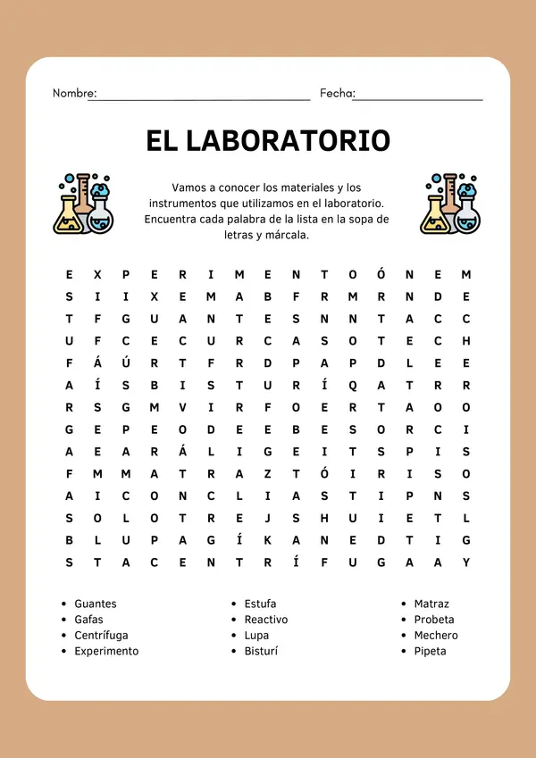 Sopa de letras El laboratorio | profe.social