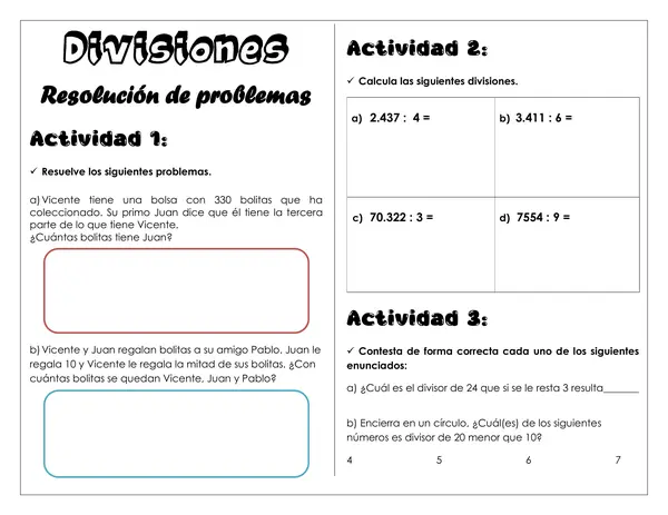 Guía de trabajo - Divisiones resolución de problemas | profe.social