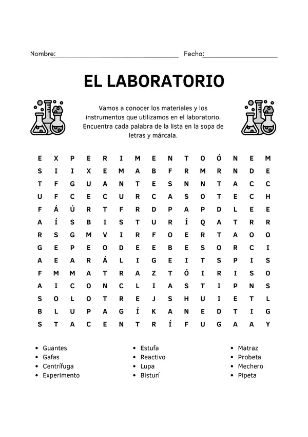 Sopa de letras El laboratorio | profe.social