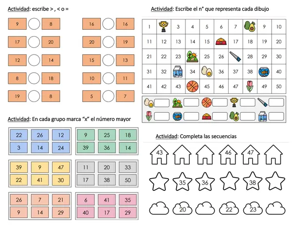 Actividades números hasta el 100 1° básico | profe.social