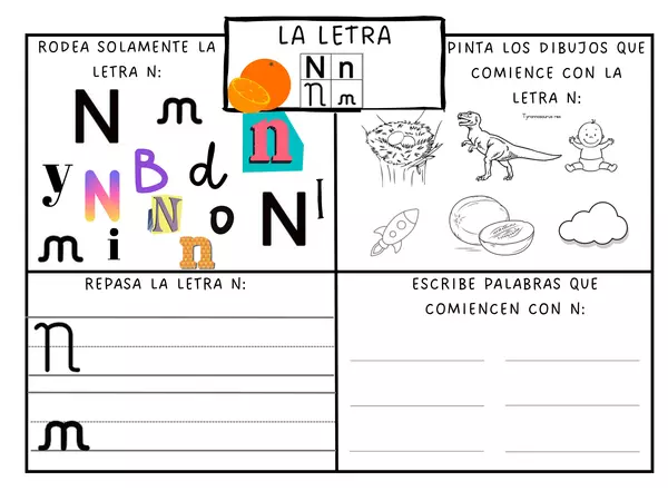 ficha de letra N en letra imprenta | profe.social