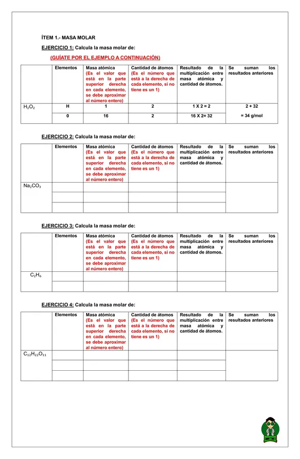 Cuadernillo de Química_ cálculo de masa, masa molar y moles. | profe.social