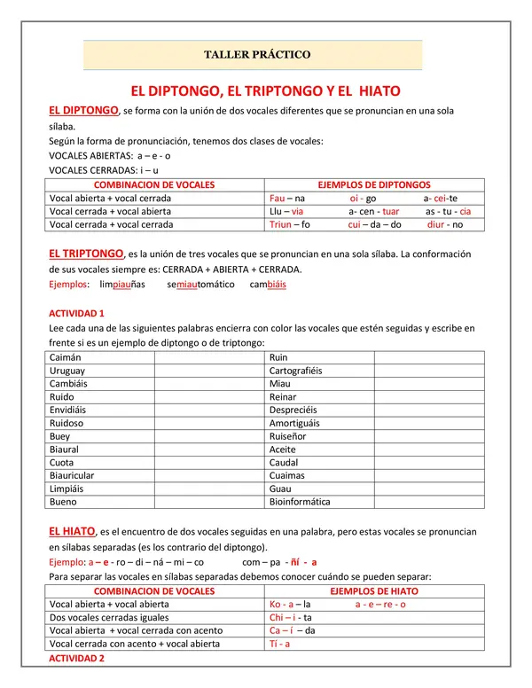 EL DIPTONGO, EL TRIPTONGO Y EL HIATO | profe.social