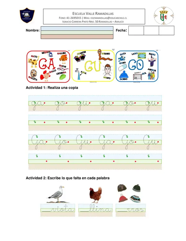 Guía letra G (ga-go-gu) | profe.social