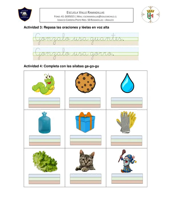 Guía letra G (ga-go-gu) | profe.social