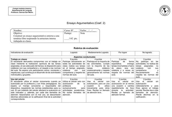 Rubrica para ensayo libre | profe.social