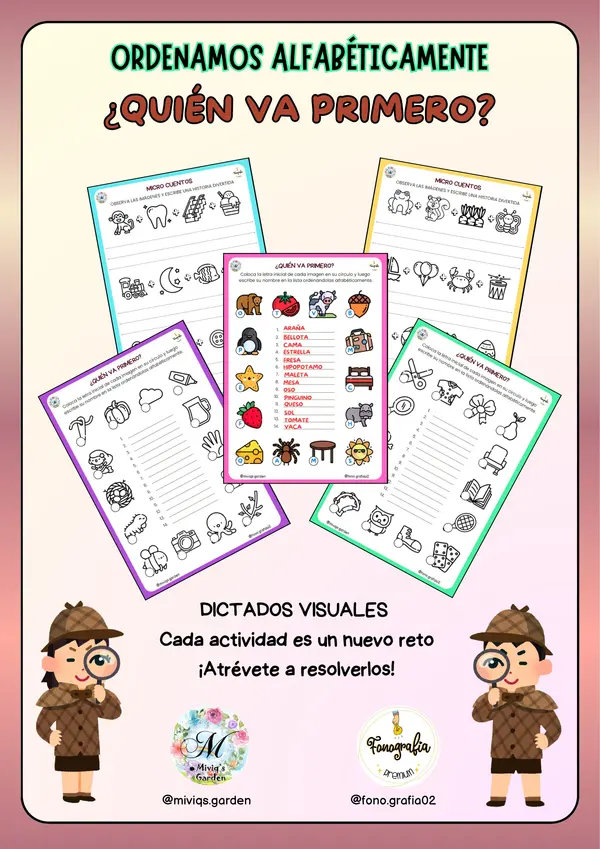 ¿Quién va primero? Orden Alfabetico (Dictados visuales) | profe.social