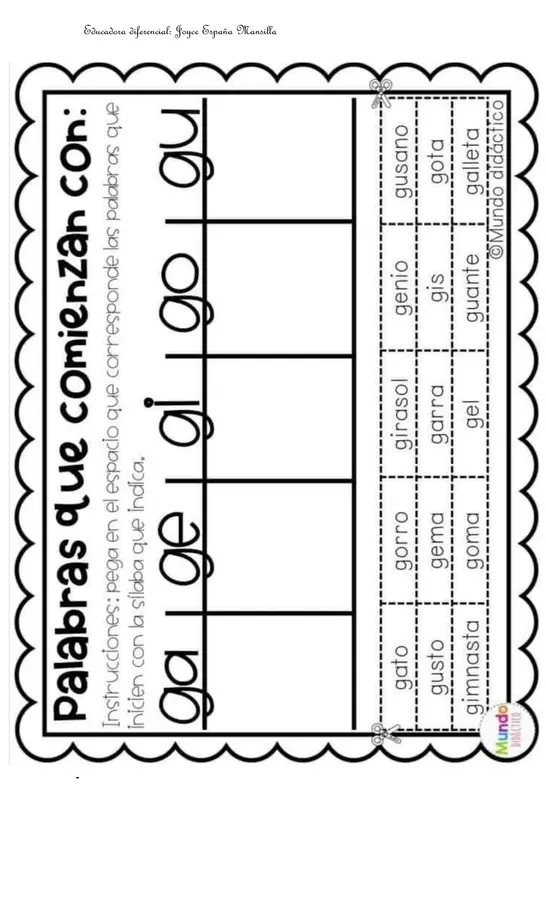 Cuadernillo Actividades G, ga, go, gu, gue, gui, ge gi. | profe.social