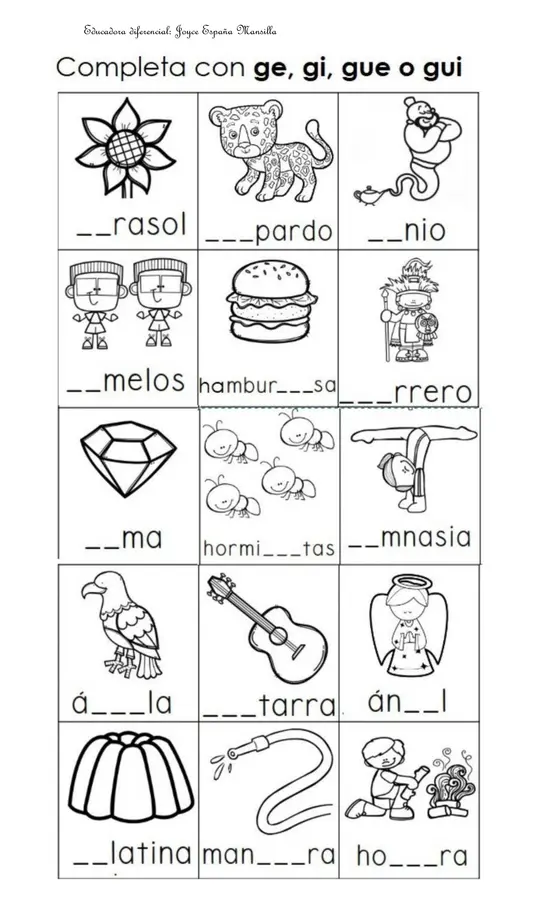 Cuadernillo Actividades G, ga, go, gu, gue, gui, ge gi. | profe.social