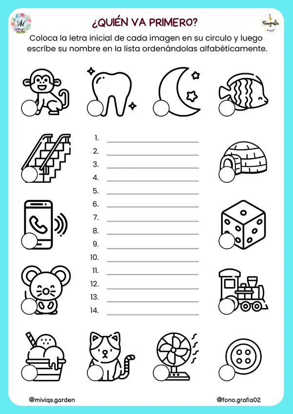 ¿Quién va primero? Orden Alfabetico (Dictados visuales) | profe.social