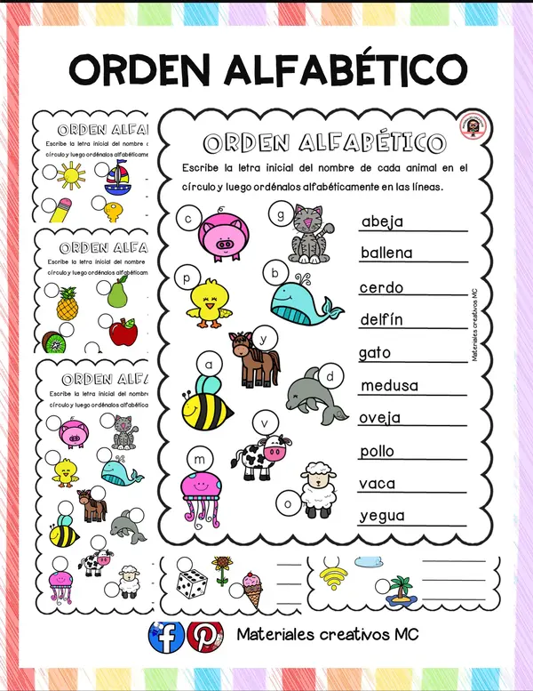 FICHAS PARA TRABAJAR EL ORDEN ALFABÉTICO | profe.social