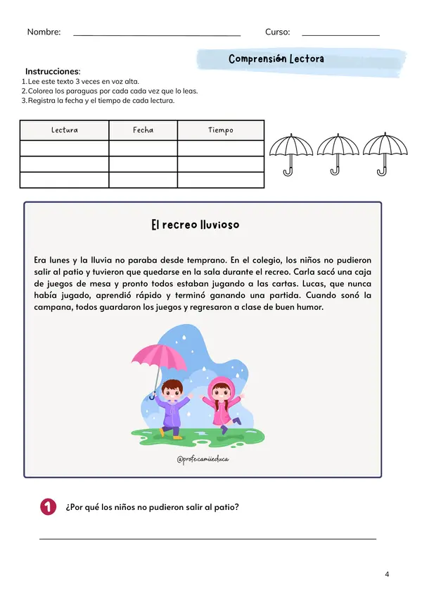 Cuadernillo fluidez lectora y comprensión | profe.social