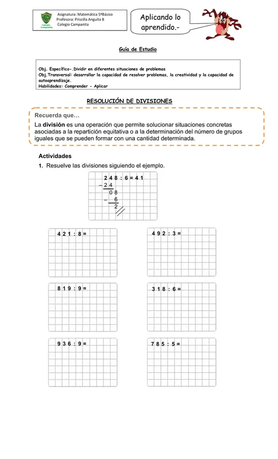 guía de matemática (divisiones) | profe.social