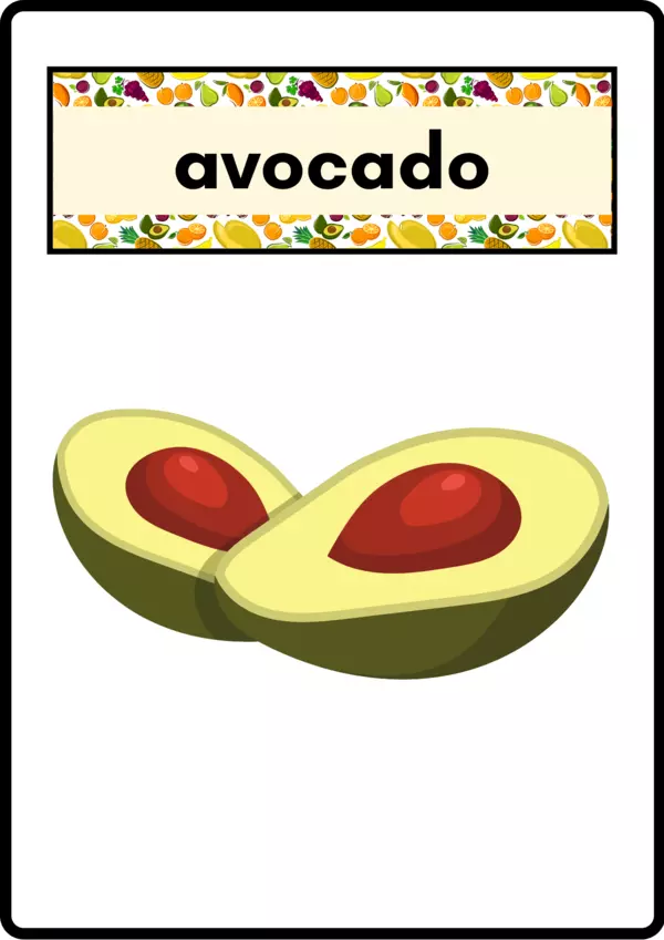 Flash Cards vocabulario de las Frutas en inglés Avocado | profe.social