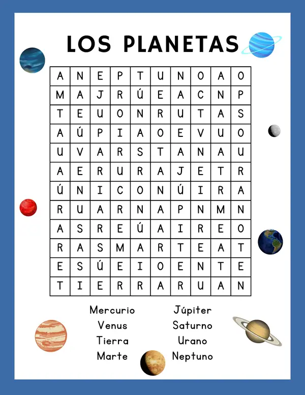 Sopa de letras Planetas | profe.social