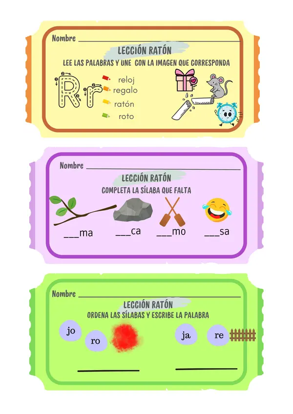 Ticket de Salida Lección Ratón, Letra R. | profe.social
