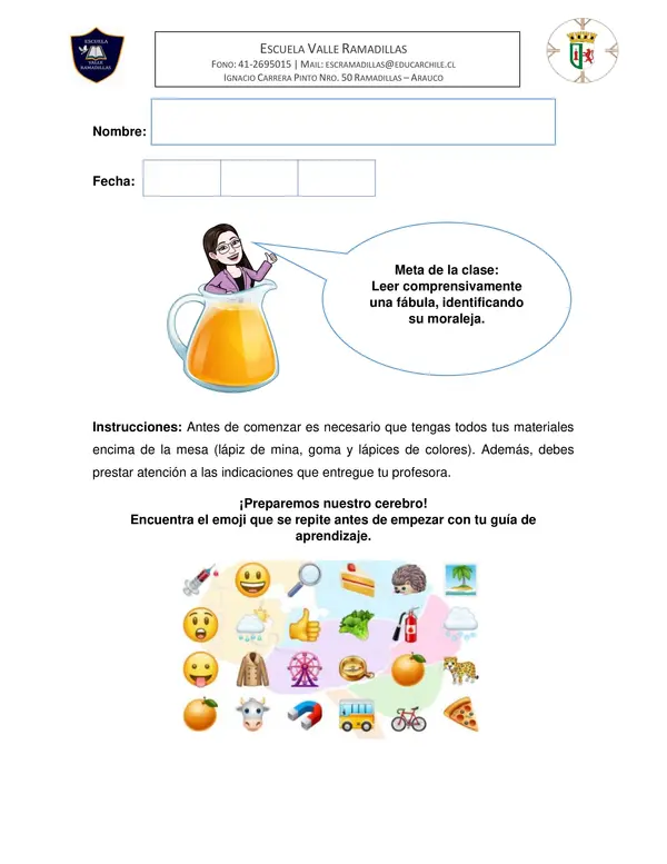 Guía: Fábula el cuervo y la jarra 2do básico Lenguaje y comunicación ...