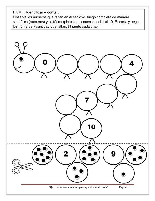Evaluación números hasta el 10 | profe.social