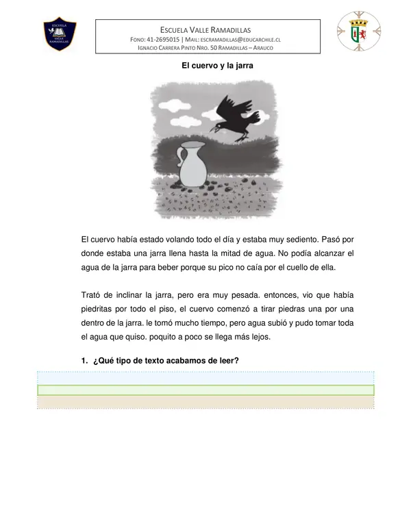 Guía: Fábula el cuervo y la jarra 2do básico Lenguaje y comunicación ...