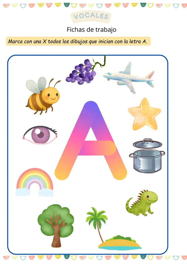 Identifica los dibujos que inician con la vocal | profe.social