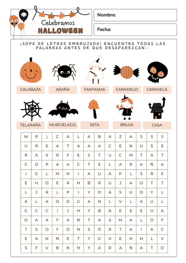 Sopa de letras vocabulario de Halloween | profe.social