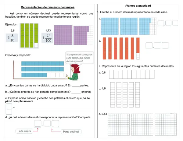 Guía de matemática 4° año "Representación de números decimales" | profe ...