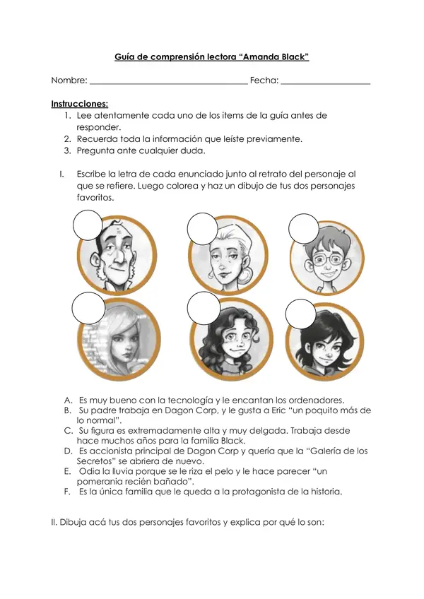 Guía comprensión lectora: "Amanda Black" | profe.social