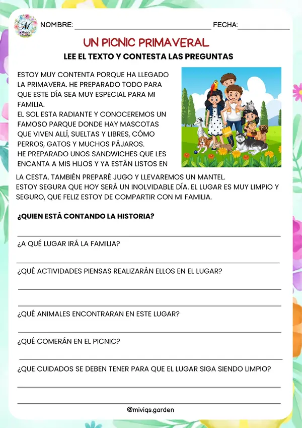 Lecturitas de Primavera: Comprensión lectora | profe.social