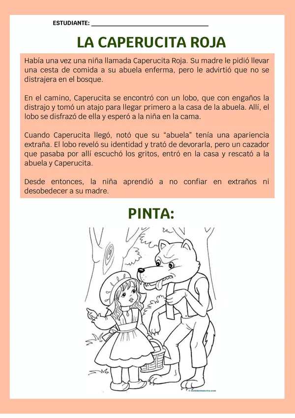 Comprensión lectora "Caperucita roja" | profe.social