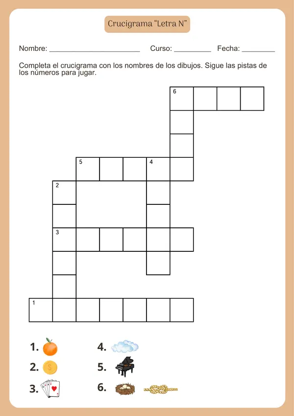 Crucigrama y sopa de letras - Letra N | profe.social