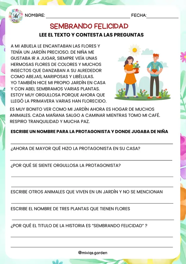 Lecturitas de Primavera: Comprensión lectora | profe.social