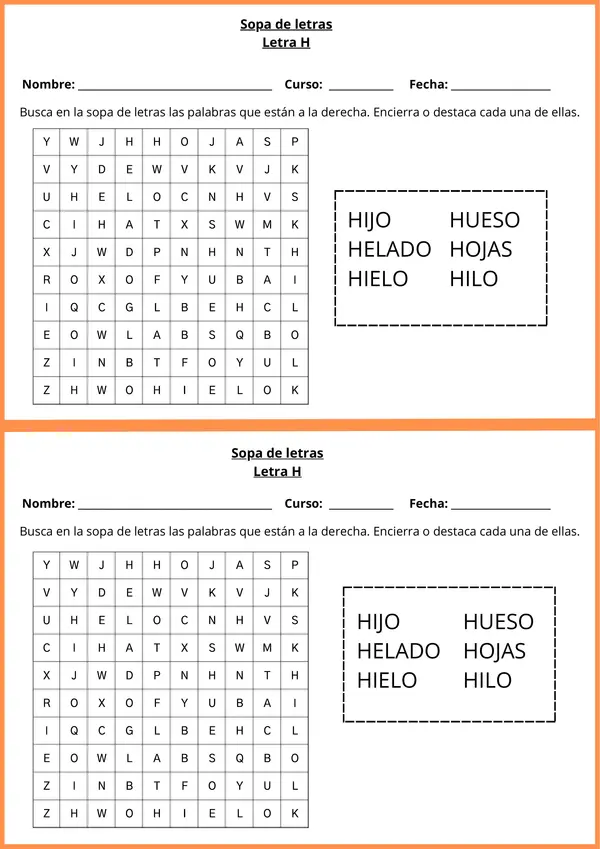Sopa de letras "Letra H" | profe.social