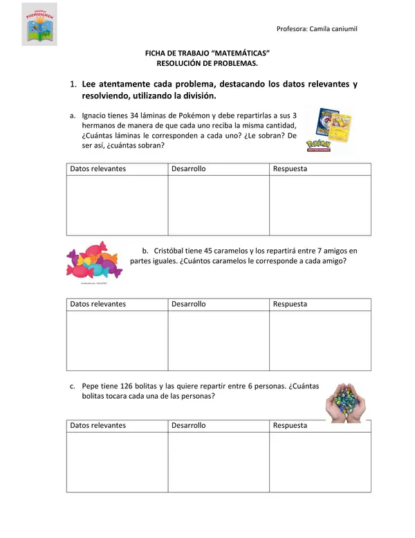 Ficha de Trabajo resolución de Problemas División. | profe.social