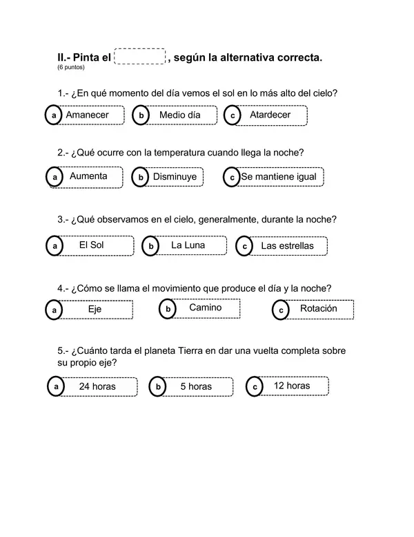 Evaluación "El ciclo del día y la noche" | profe.social