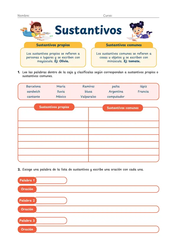 Guia Sustantivos y Adjetivos calificativos | profe.social