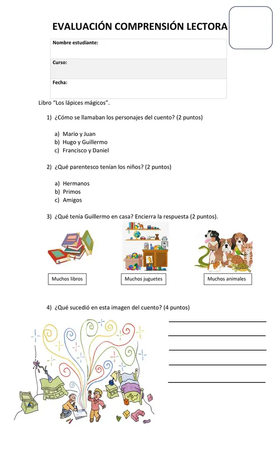 Evaluación libro "Los lápices mágicos" | profe.social