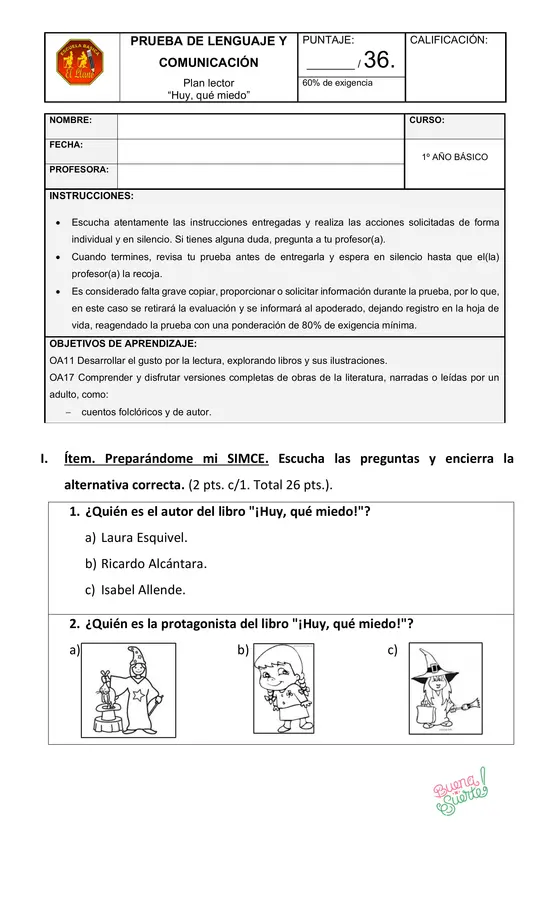 Prueba del libro "¡Huy, qué miedo!" | profe.social