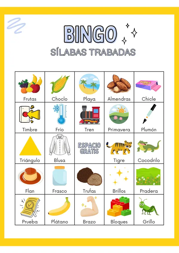 Bingo de sílabas trabadas | profe.social