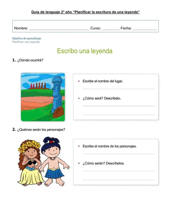 Guía de lenguaje 2°año "Planificación escritura de una leyenda" | profe ...