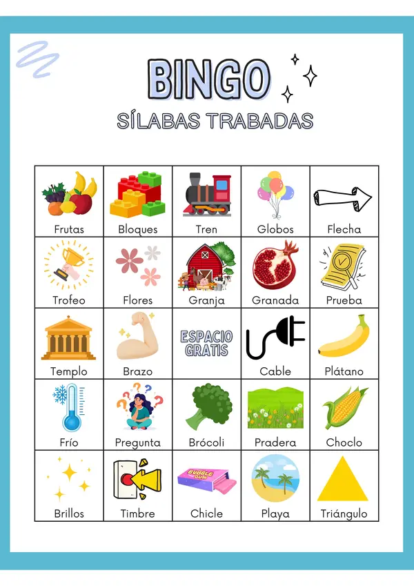 Bingo de sílabas trabadas | profe.social