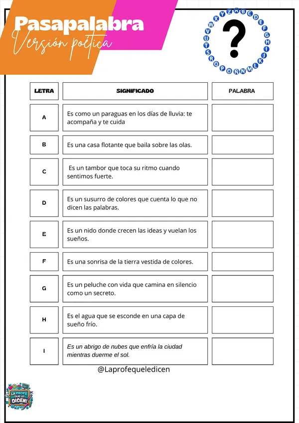 Glosario Poético de la A a la Z – Vocabulario Creativo para Tercero y ...
