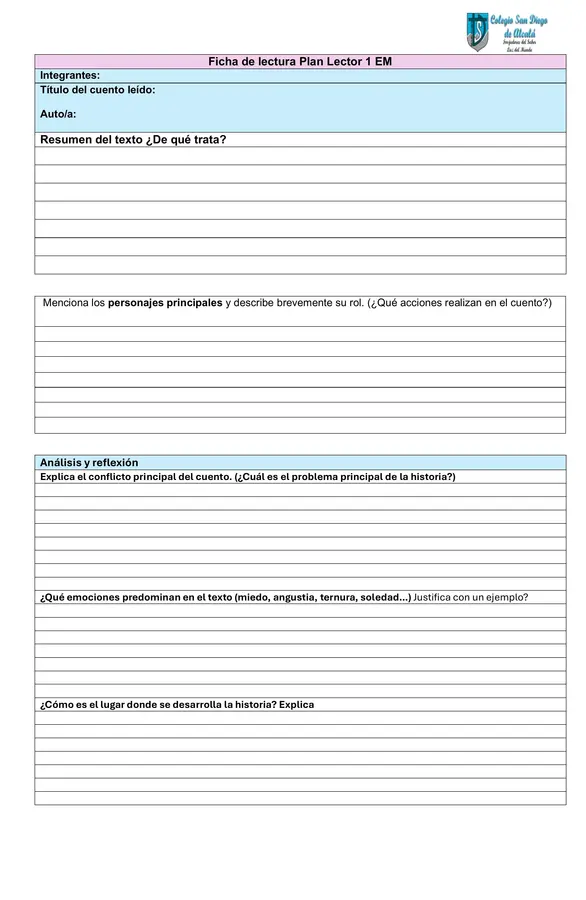 📘 Fichas de Lectura – Colección de Cuentos (1° Medio) | profe.social