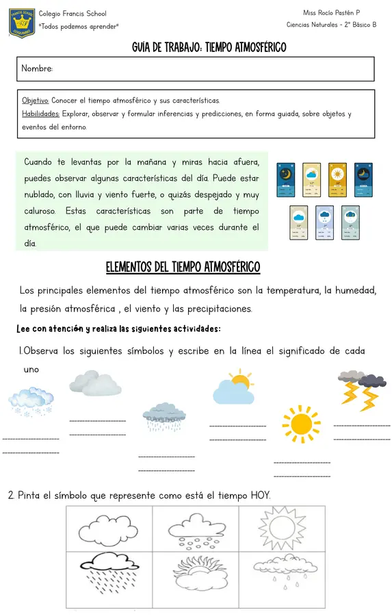 Actividad de aprendizaje - Tiempo atmosférico | profe.social