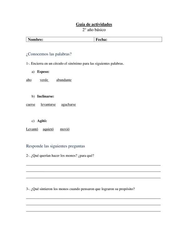 Ficha de lectura- Cómo los monos salvaron a la luna 2°básico | profe.social