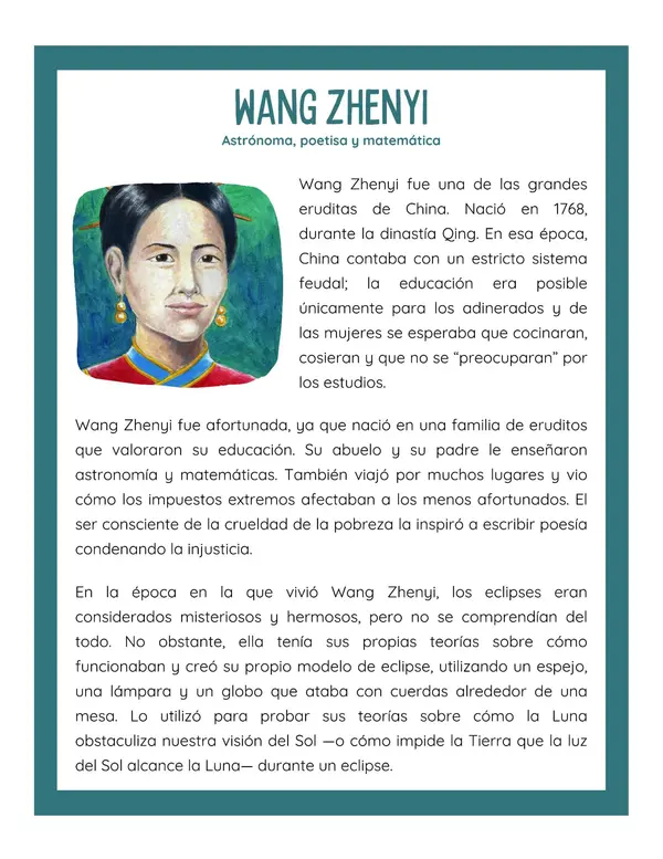 Comprensión lectora: Biografía - Wang Zhenyi | profe.social